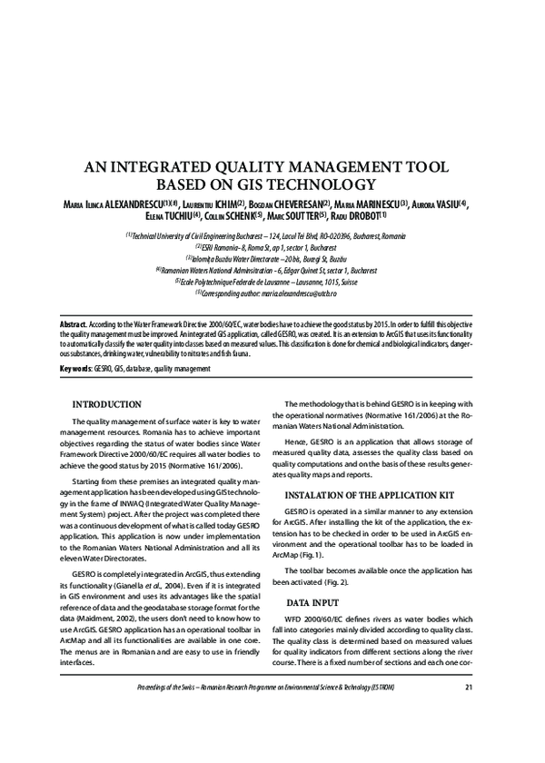 (PDF) An Integrated Quality Management Tool Based On Gis Technology