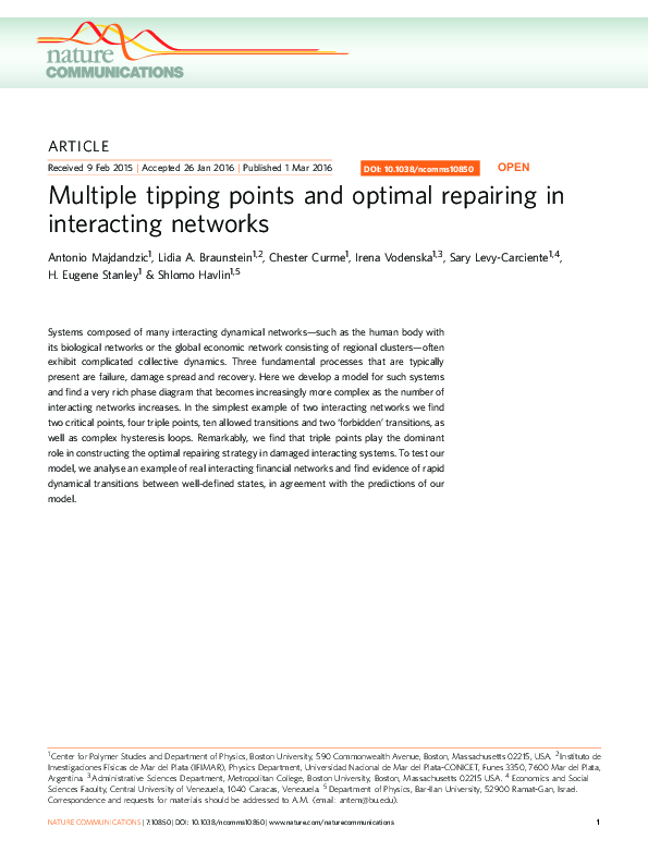 (PDF) Multiple tipping points and optimal repairing in interacting networks