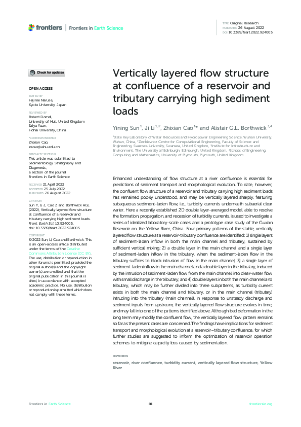 (PDF) Vertically layered flow structure at confluence of a reservoir ...