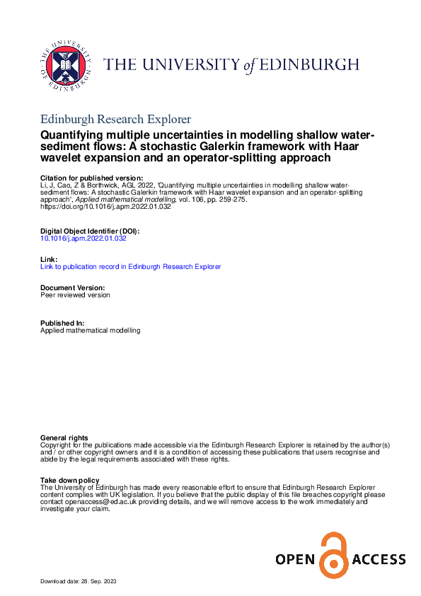 (PDF) Quantifying multiple uncertainties in modelling shallow water-sediment flows: A stochastic ...