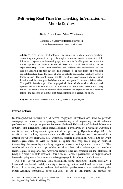 (PDF) Delivering Real-Time Bus Tracking Information on Mobile Devices