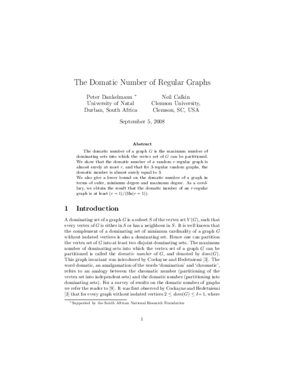(PDF) The Domatic Number of Regular Graphs