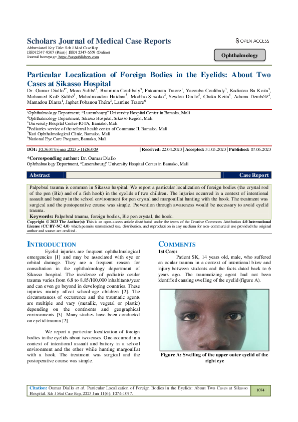 (PDF) Particular Localization of Foreign Bodies in the Eyelids: About ...