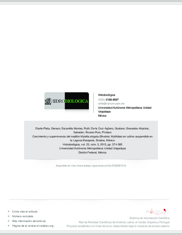 (PDF) Crecimiento y supervivencia del mejillón Mytella strigata ...