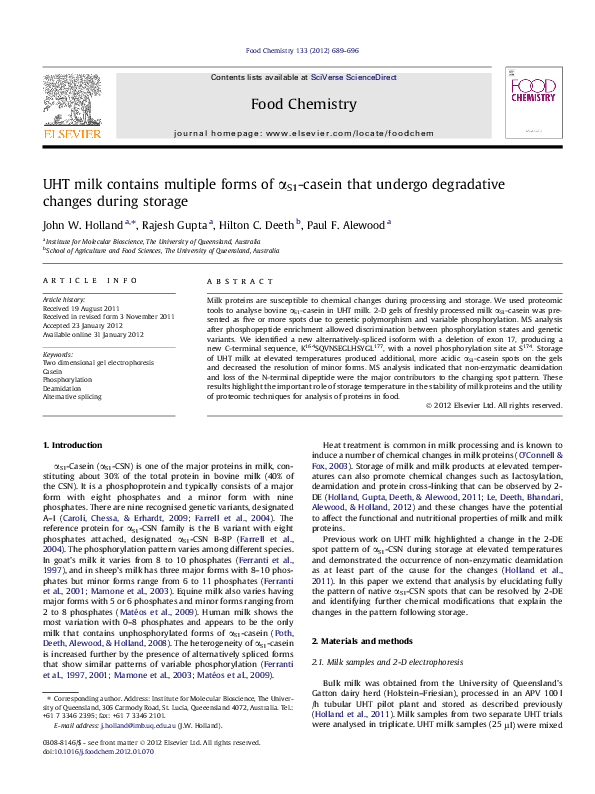 (PDF) UHT milk contains multiple forms of αS1-casein that undergo ...