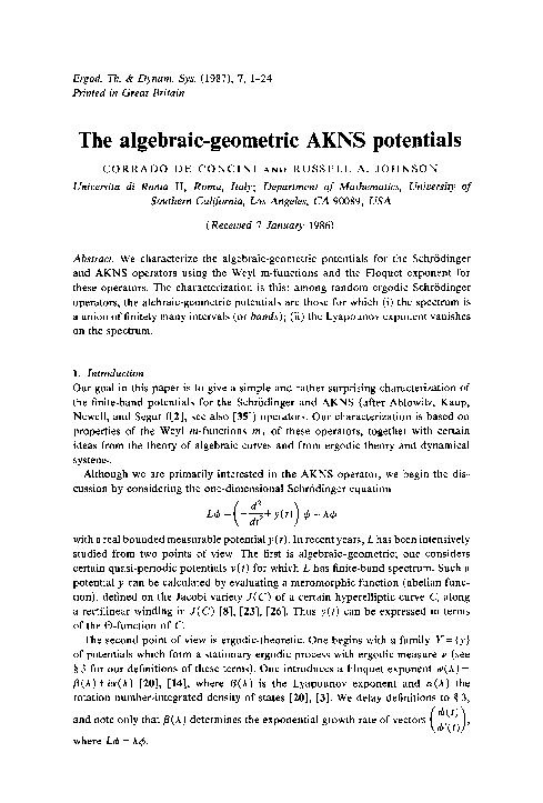 (PDF) The algebraic-geometric AKNS potentials