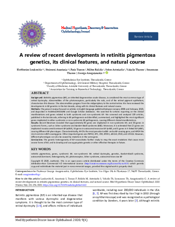 (PDF) A review of recent developments in retinitis pigmentosa genetics ...