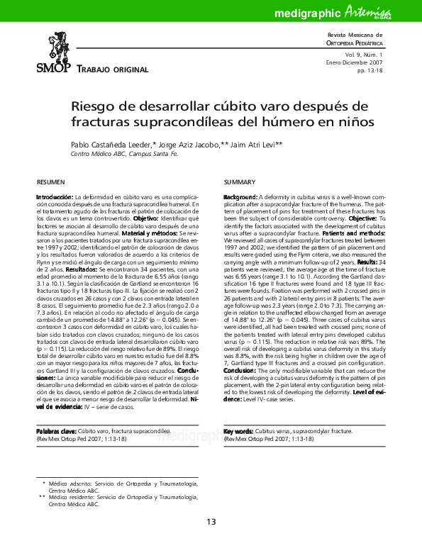 (PDF) Riesgo de desarrollar cúbito varo después de fracturas ...