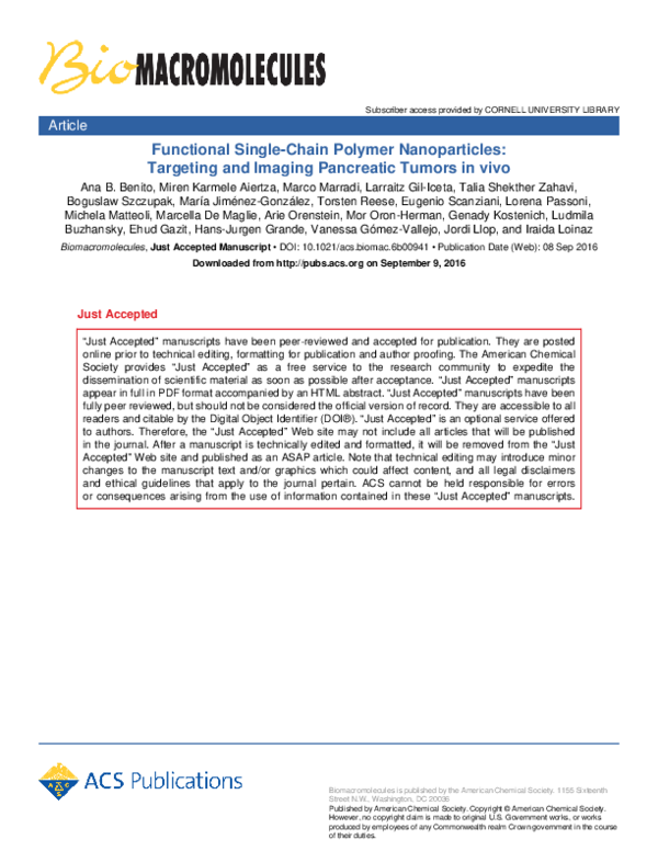 (PDF) Functional single chain polymer nanoparticles: Targeting and imaging pancreatic tumors in vivo