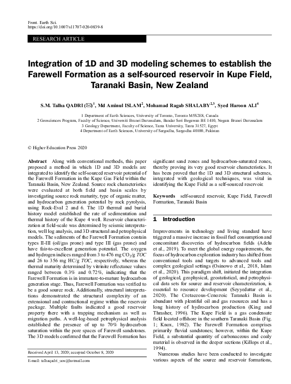(PDF) Integration of 1D and 3D modeling schemes to establish the ...