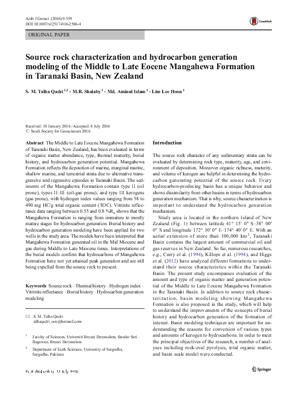 (PDF) Source rock characterization and hydrocarbon generation modeling ...