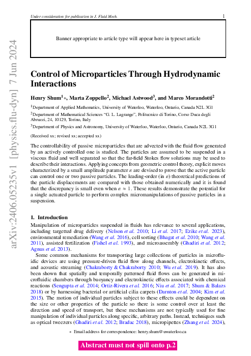 (PDF) Control of Microparticles Through Hydrodynamic Interactions