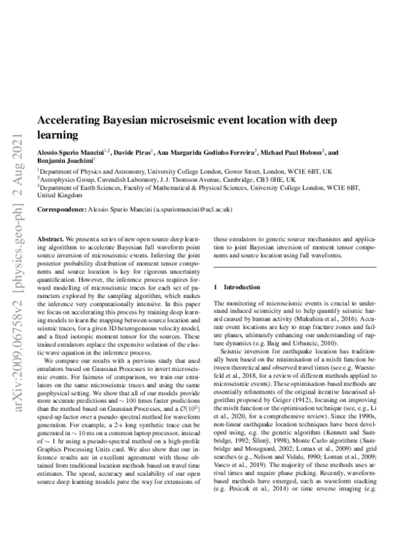 (PDF) Deep generative models for accelerated Bayesian posterior inference of microseismic events