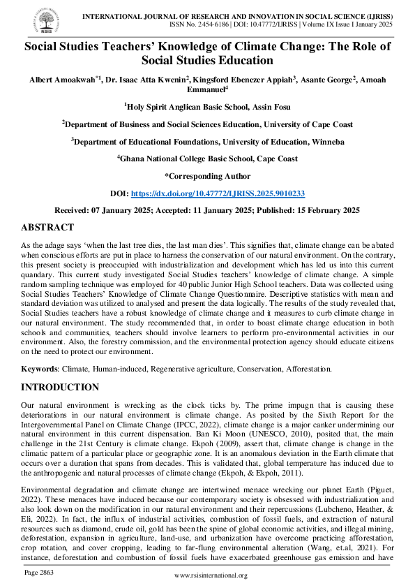 (PDF) Social Studies Teachers' Knowledge of Climate Change: The Role of ...