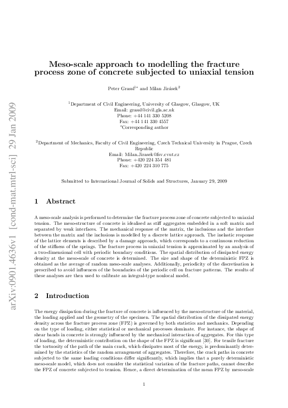 Pdf Meso Scale Approach To Modelling The Fracture Process Zone Of Concrete Subjected To