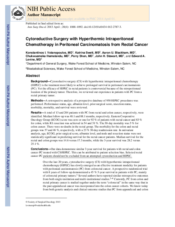 (PDF) Cytoreductive Surgery with Hyperthermic Intraperitoneal ...