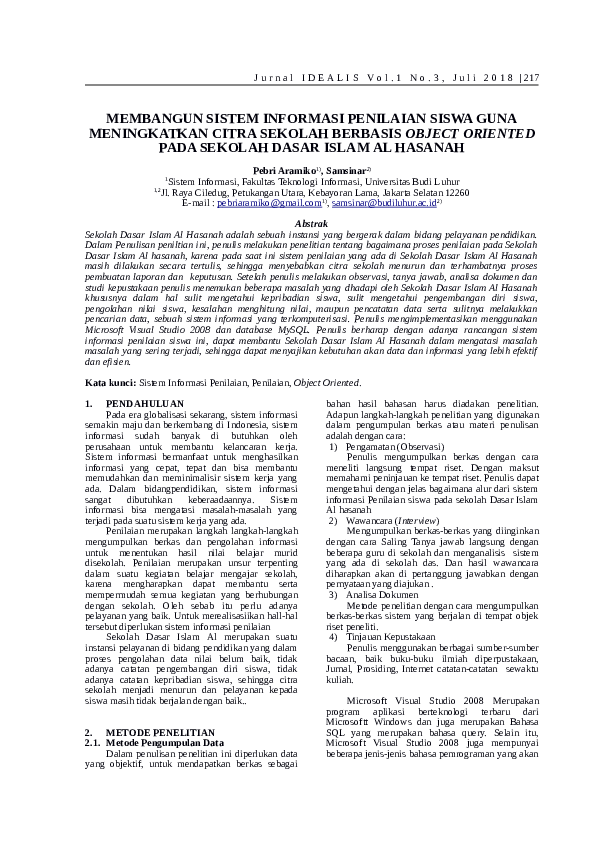 (PDF) Membangun Sistem Informasi Penilaian Siswa Guna Meningkatkan Citra Sekolah Berbasis Object ...