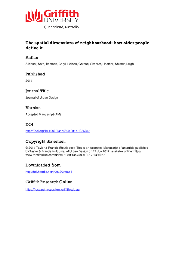 (PDF) The spatial dimensions of neighbourhood: how older people define it