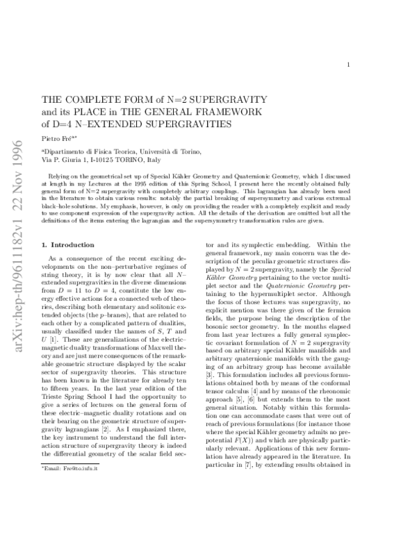 (PDF) The complete form of N = 2 supergravity and its place in the general framework of D = 4 N ...