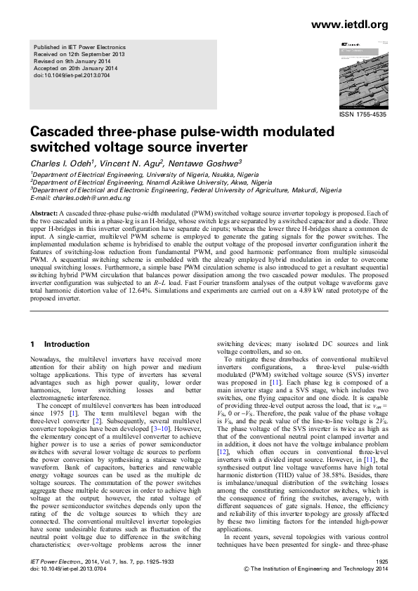 (PDF) Cascaded three‐phase pulse‐width modulated switched voltage source inverter