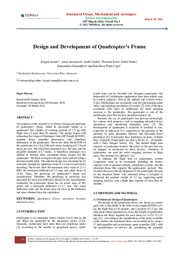 (PDF) Design and Development of Quadcopter’s Frame
