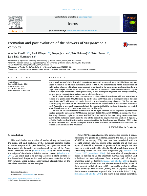 (PDF) Formation and past evolution of the showers of 96P/Machholz complex