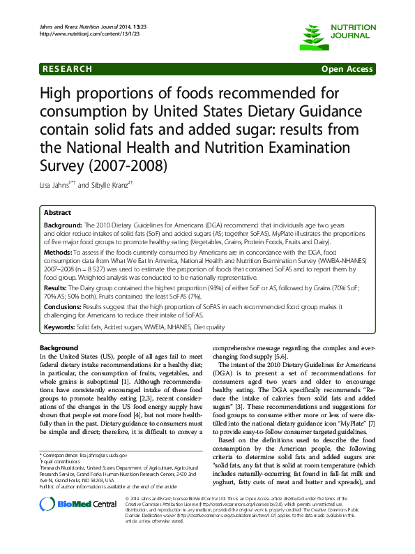 (PDF) High proportions of foods recommended for consumption by United ...