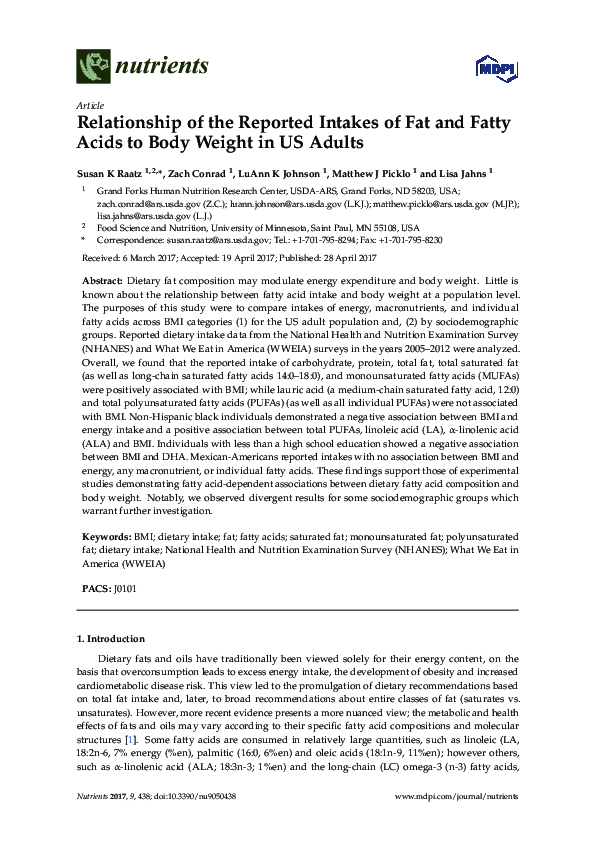 (PDF) Relationship of the Reported Intakes of Fat and Fatty Acids to ...