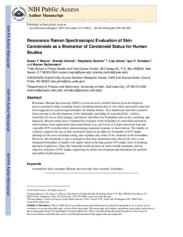 (PDF) Resonance Raman spectroscopic evaluation of skin carotenoids as a ...