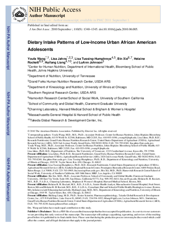 (PDF) Dietary Intake Patterns of Low-Income Urban African-American ...