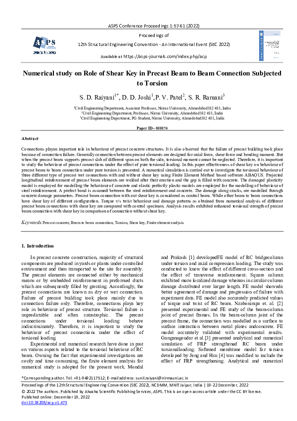 (PDF) Numerical study on Role of Shear Key in Precast Beam to Beam ...