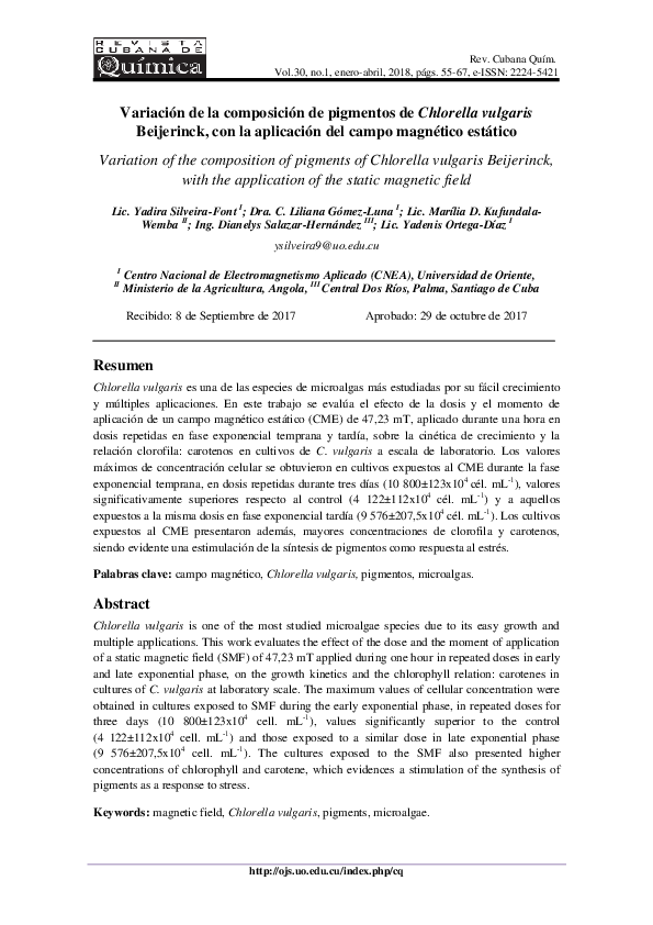(PDF) Variación de la composición de pigmentos de Chlorella vulgaris ...