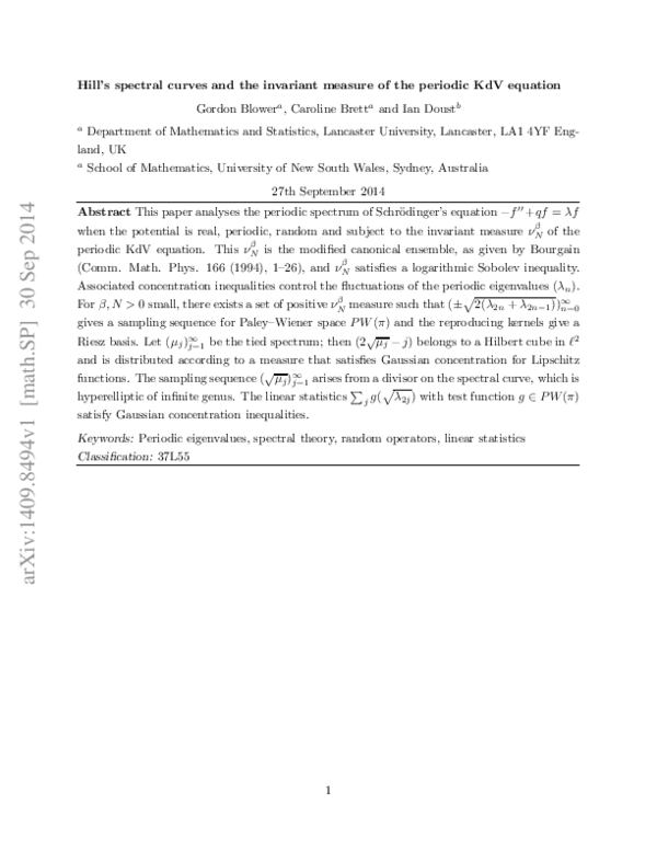 (PDF) Hill's spectral curves and the invariant measure of the periodic KdV equation