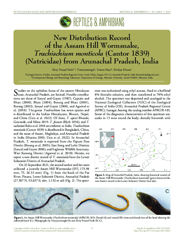 (PDF) New distribution record of the Assam Hill Worm Snake ...