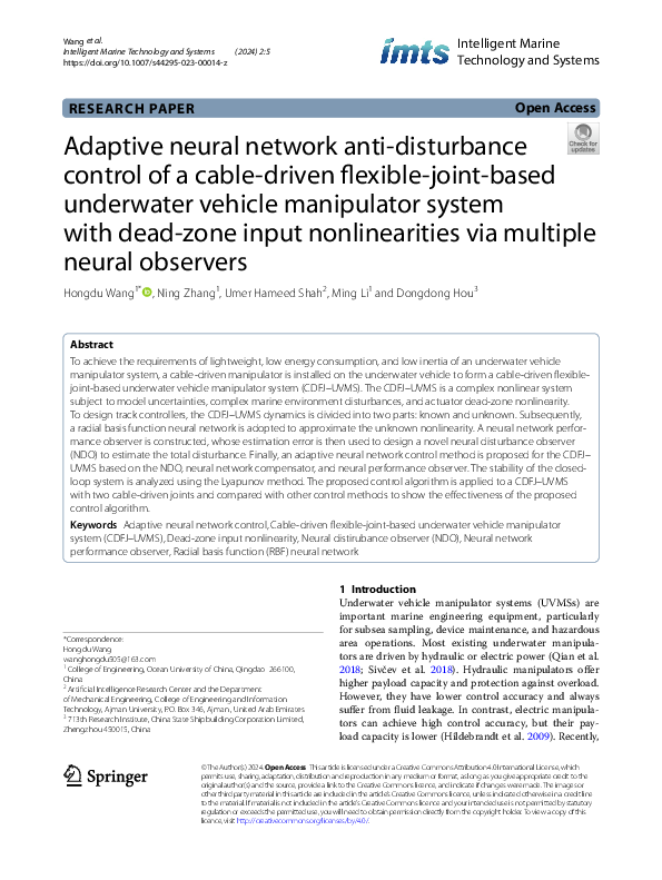 (PDF) Adaptive neural network anti-disturbance control of a cable-driven flexible-joint-based ...