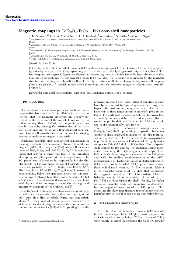 (PDF) Magnetic couplings in CoFe2O4/FeCo–FeO core–shell nanoparticles
