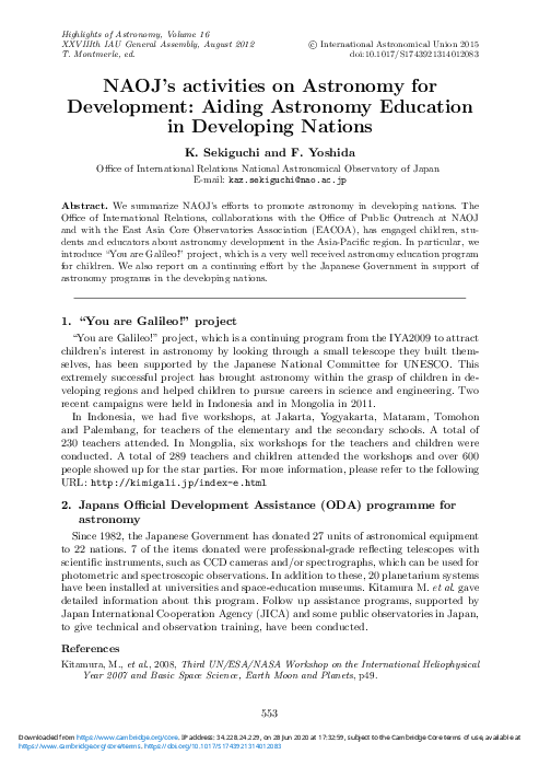 (PDF) NAOJ's activities on Astronomy for Development: Aiding Astronomy Education in Developing ...