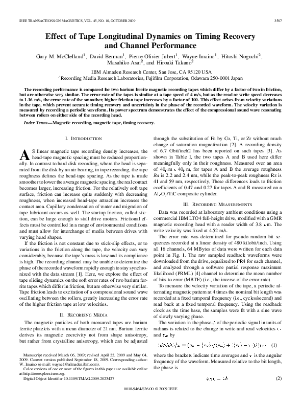 (PDF) Effect of Tape Longitudinal Dynamics on Timing Recovery and ...