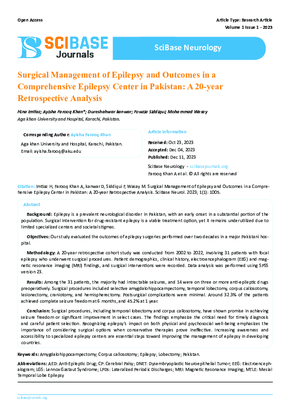 (PDF) Surgical Management of Epilepsy and Outcomes in a Comprehensive ...