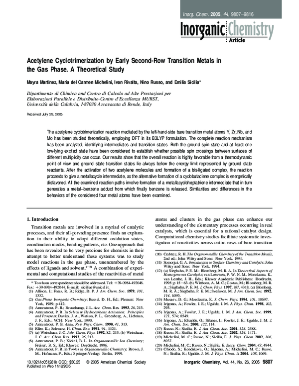 (PDF) Acetylene Cyclotrimerization by Early Second-Row Transition Metals in the Gas Phase. A ...