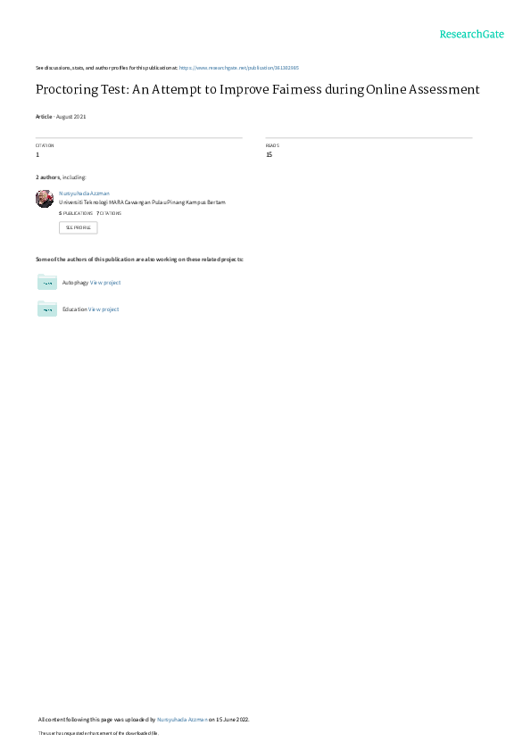 (PDF) Proctoring Test: An Attempt to Improve Fairness during Online ...