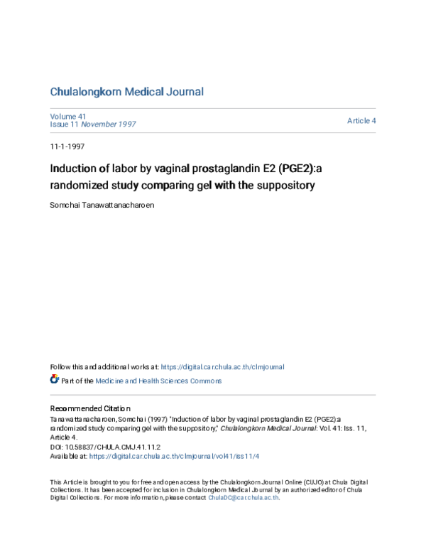 (PDF) Induction of labor by vaginal prostaglandin E2 (PGE2):a ...