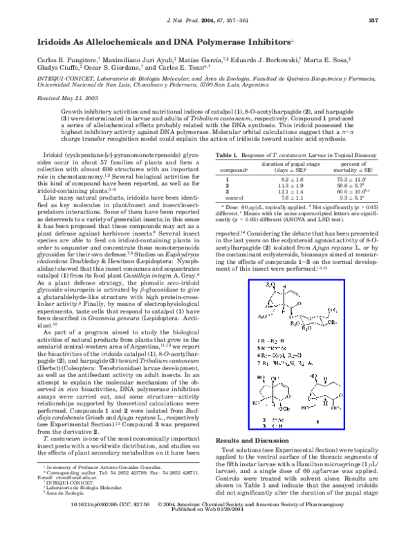 (PDF) Iridoids As Allelochemicals and DNA Polymerase Inhibitors⊥