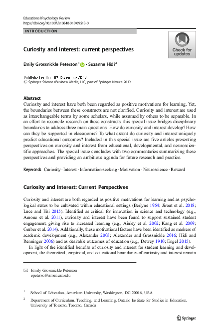 (PDF) Curiosity and interest: current perspectives