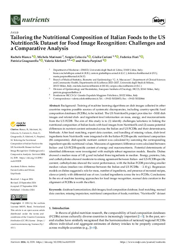 (PDF) Tailoring the Nutritional Composition of Italian Foods to the US ...