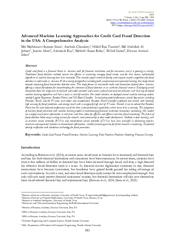 (PDF) Advanced Machine Learning Approaches for Credit Card Fraud Detection in the USA: A ...