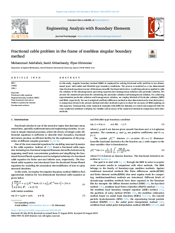 (PDF) Fractional cable problem in the frame of meshless singular boundary method