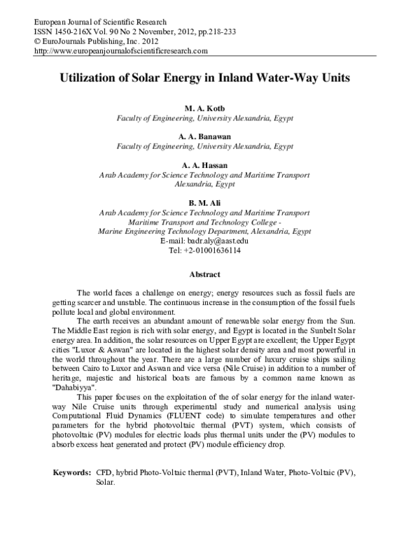 (PDF) Utilization of Solar Energy in Inland Water-Way Units