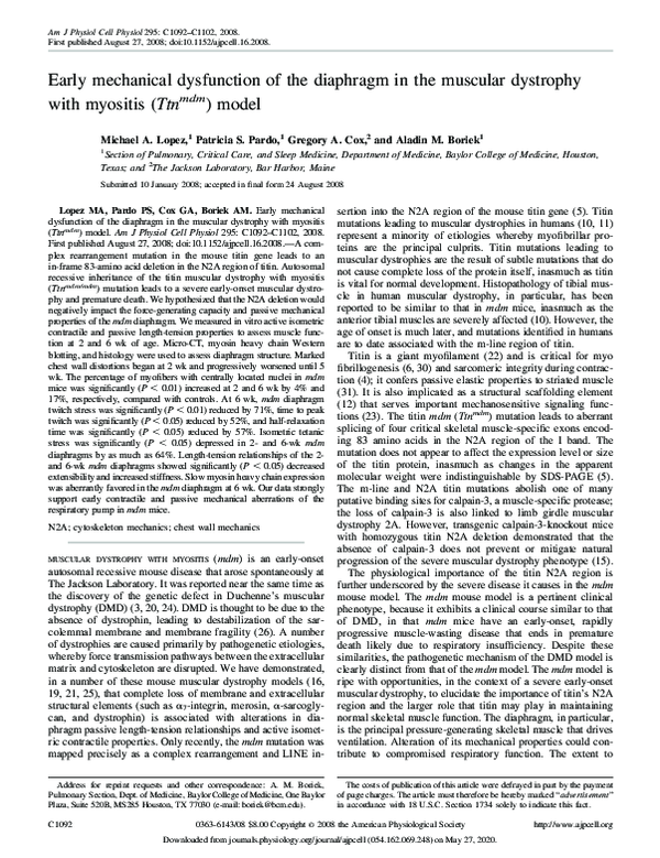 (PDF) Early mechanical dysfunction of the diaphragm in the muscular ...