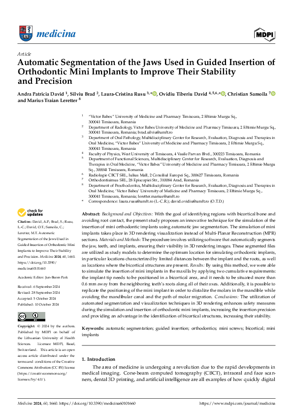 (PDF) Automatic Segmentation of the Jaws Used in Guided Insertion of Orthodontic Mini Implants ...